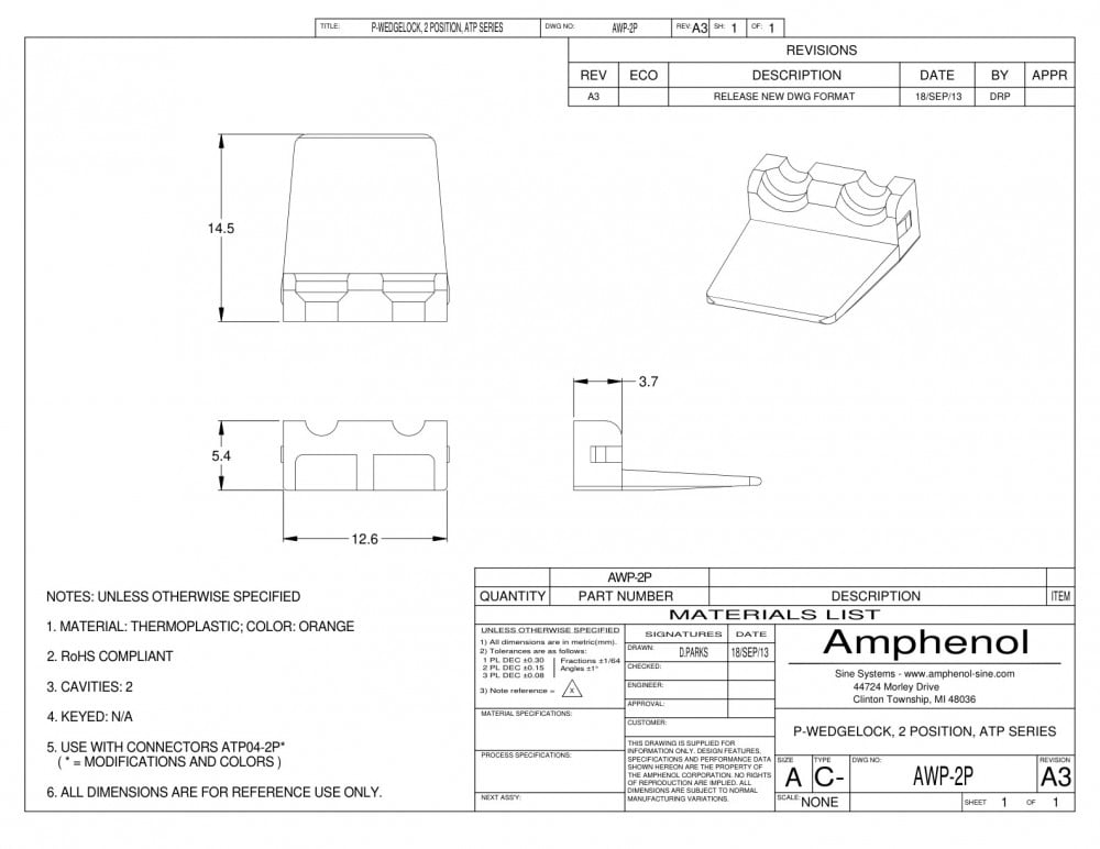 Amphenol AWP-2P technical drawing