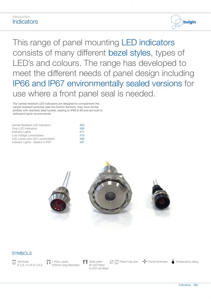 Bulgin indicator catalogue page 1