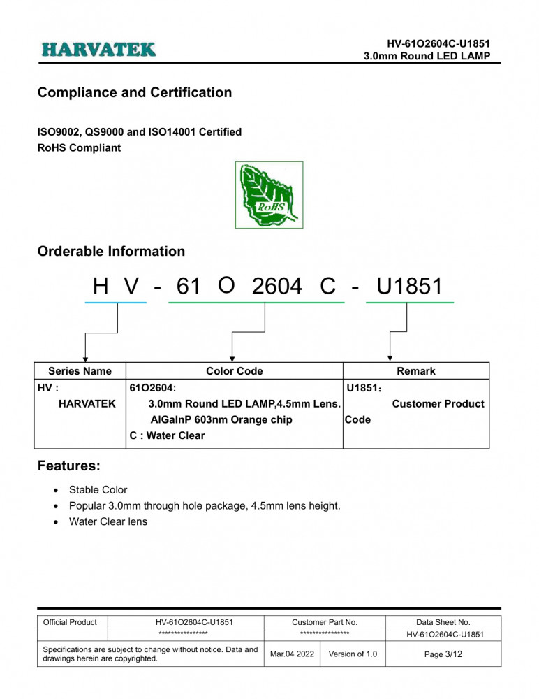 HV-61O2604C-U1851 datasheet page 3
