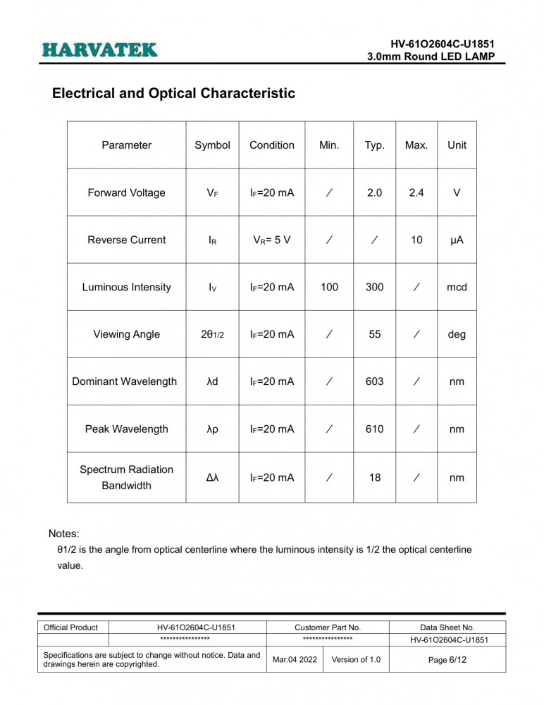 HV-61O2604C-U1851 datasheet page 6