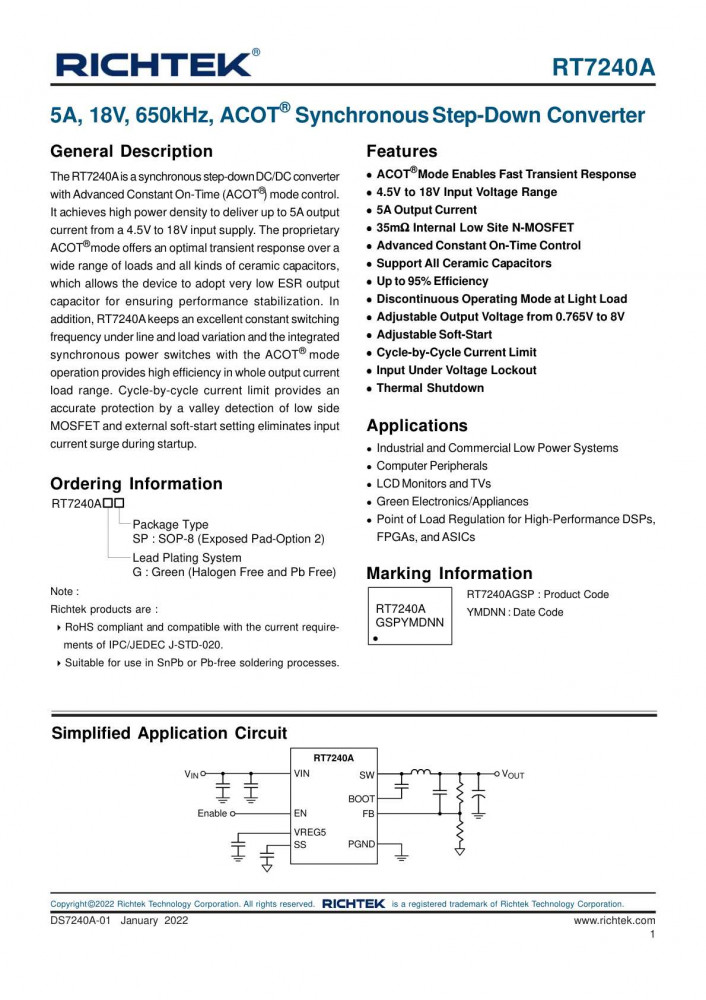 RT7240A datasheet page 1