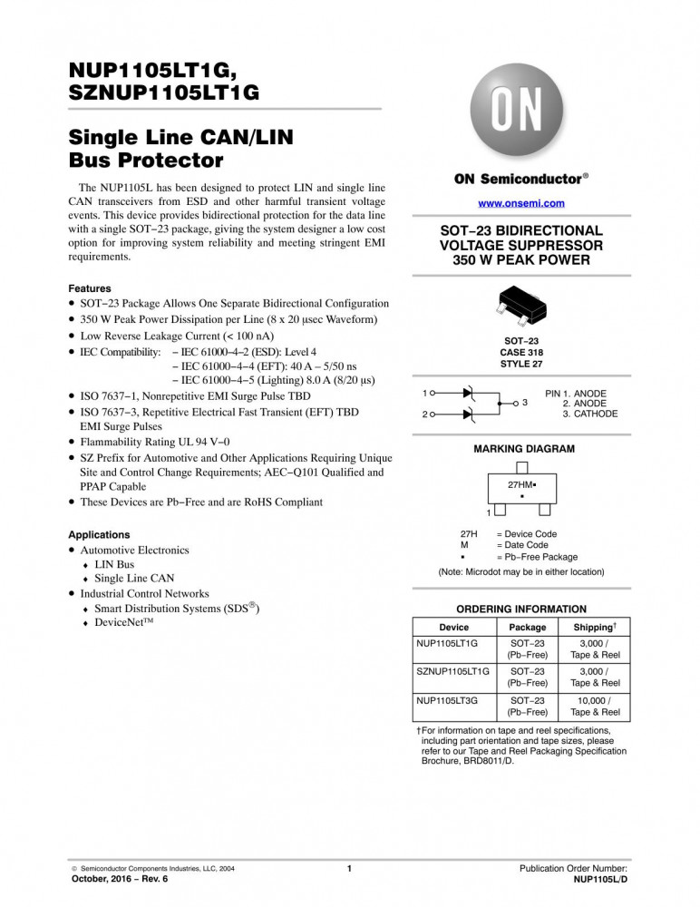 NUP1105LT1G datasheet page 1