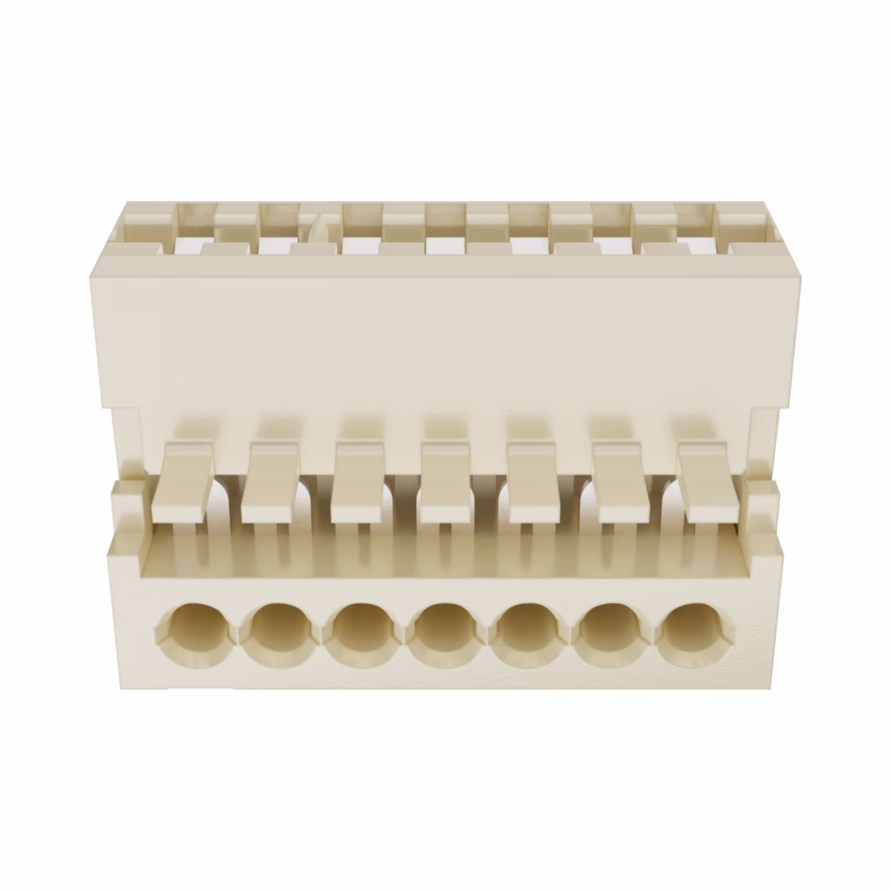 Appli-Mate RAST 2.5 Connector, 2.50mm Pitch, Female, 7 Circuits, Positions A, B, C, D, E, F, G, and H Removed, Polarizing Rib Between 2/3, Locking Pips, Slotted Endwalls, Brown Color Stripe, Tin Plating for sale