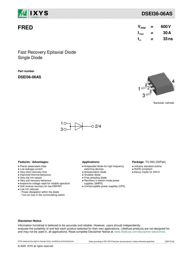 DSEI36-06AS technical document page 1