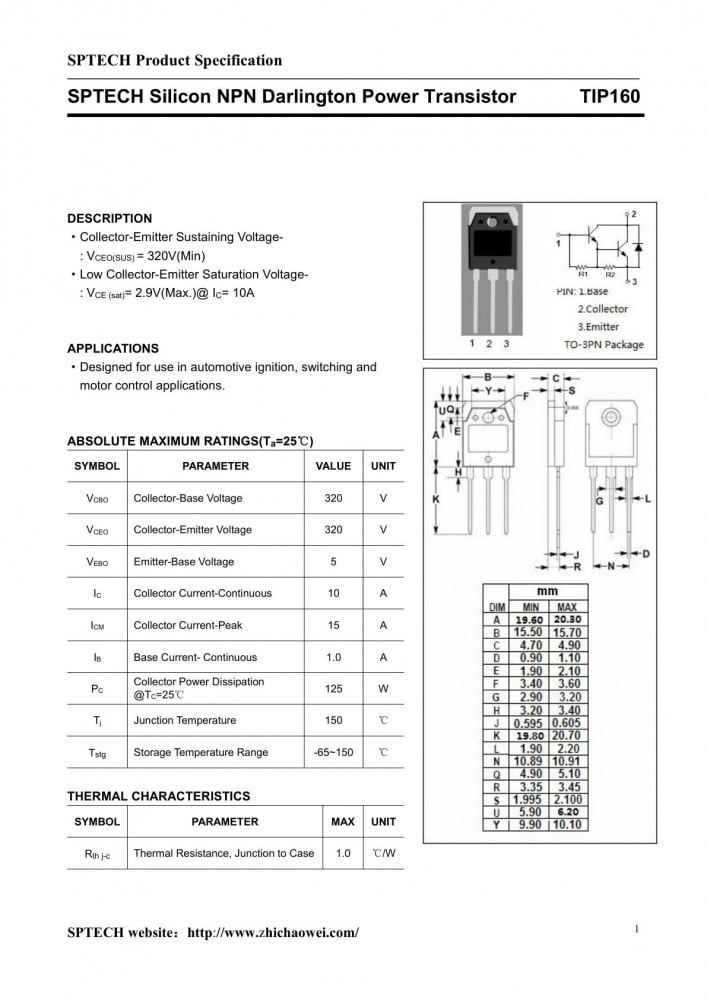 SPTECH TIP160 datasheet page 1