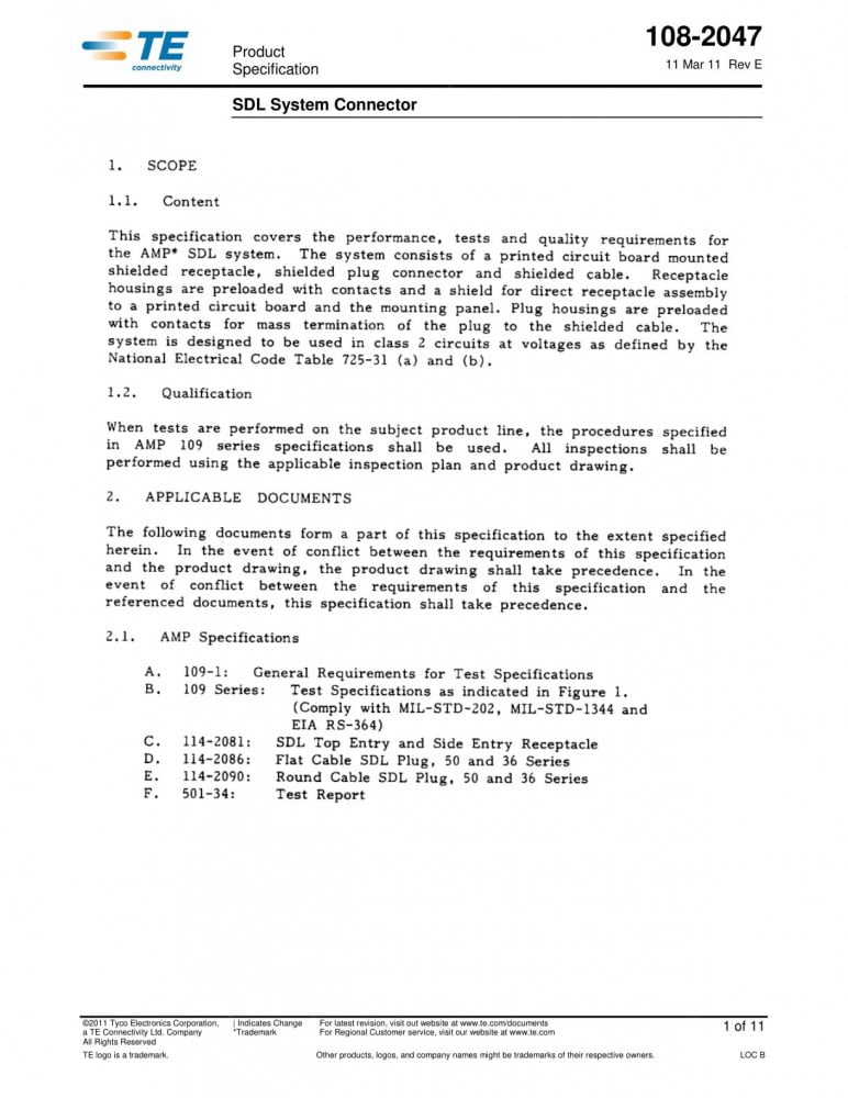 SDL system specification page 1