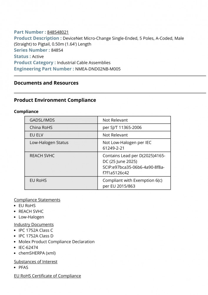 MOLEX 848548021 product document page 1