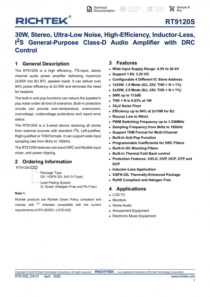 RT9120 technical document page 1