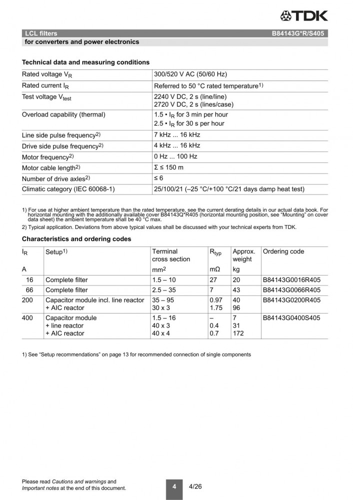 B84143 LCL filter datasheet page 4