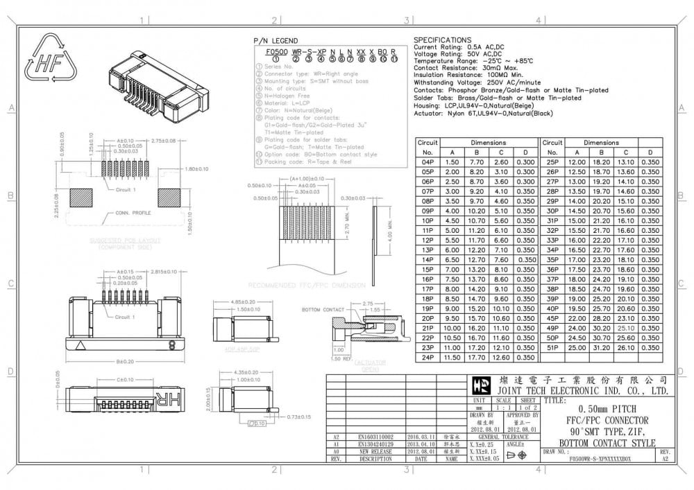 Joint Tech Elec F0500WR series technical drawing page 1