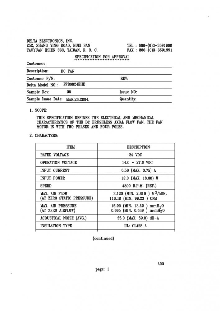 FFB0924EHE approval specification page 1