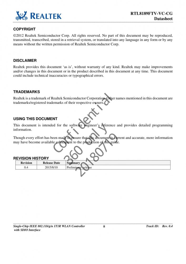 RTL8189FTV-VC-CG datasheet page 2