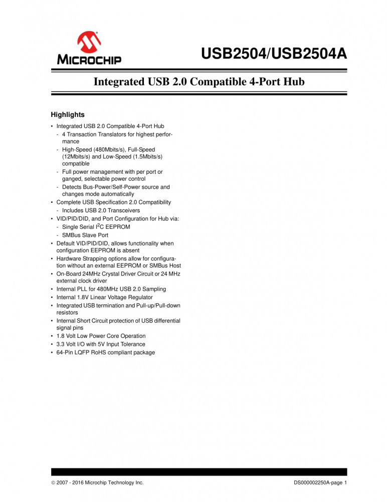 USB2504A datasheet page 1