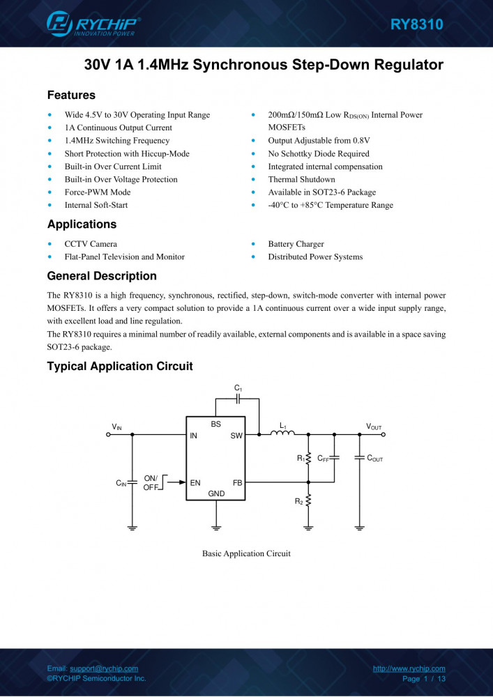 RY8310 datasheet page 1
