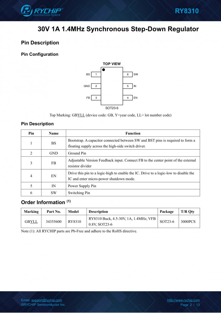 RY8310 datasheet page 2