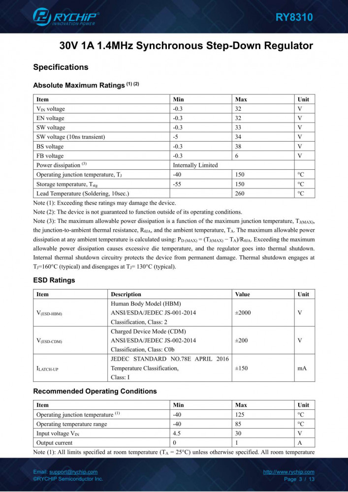 RY8310 datasheet page 3