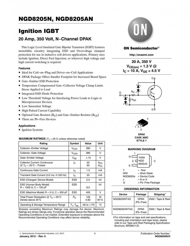NGD8205ANT4G datasheet page 1