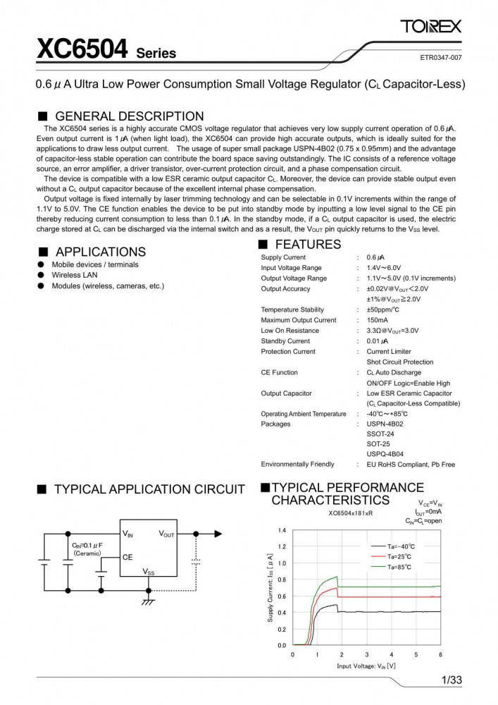 XC6504A301MR-G datasheet page 1