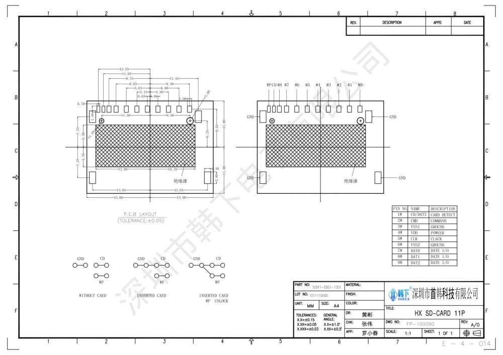 HX SD-CARD 11P specification page 2