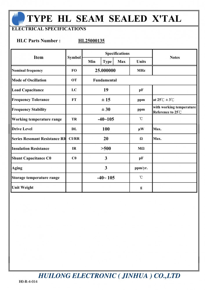 HL25000135 specification page 2