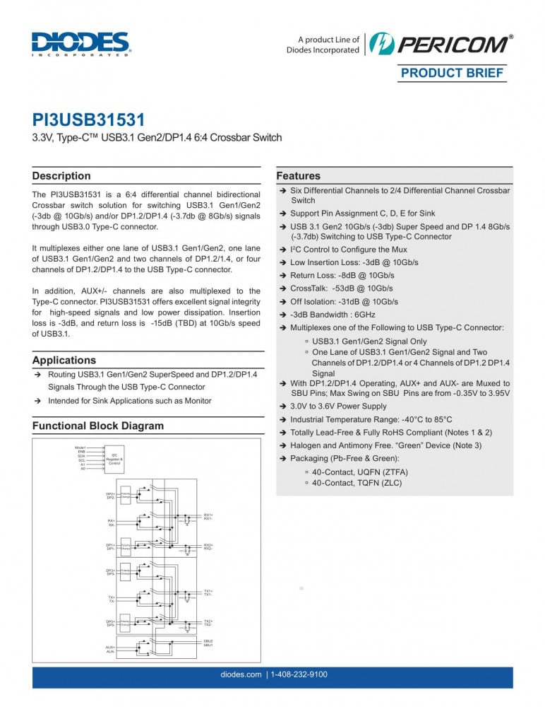 PI3USB31531 technical document preview