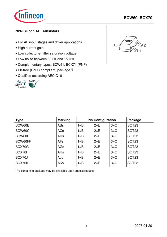 BCX70K datasheet page 1