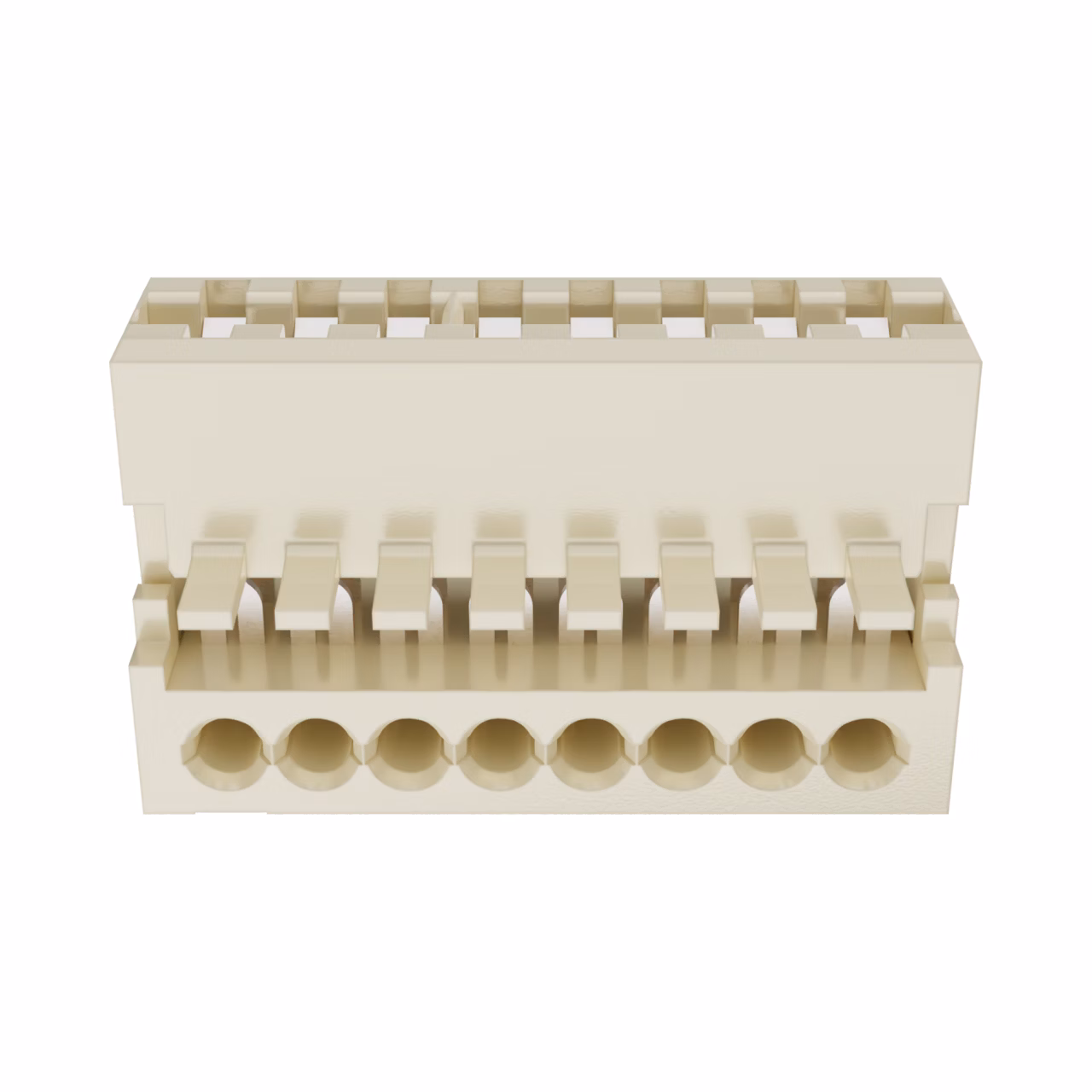 Appli-Mate RAST 2.5 Connector, 2.50mm Pitch, Female, 8 Circuits, Positions A, B, C, D, E, F, G, H, and I Removed, Polarizing Rib Between 3/4, Locking Pips, Slotted Endwalls, Brown Color Stripe, Tin Plating for sale