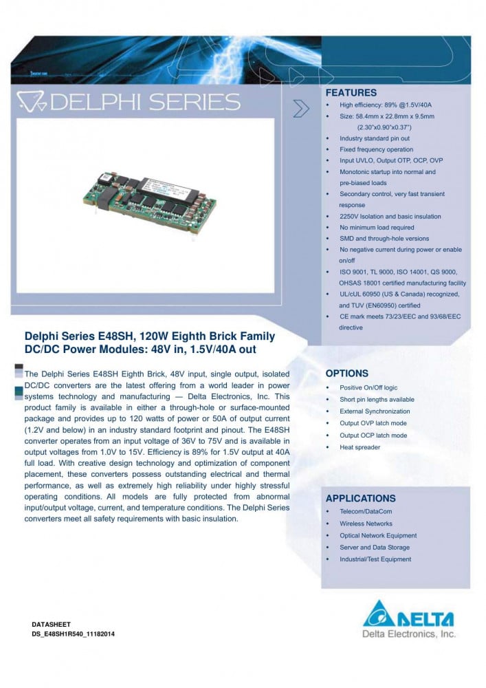 DELTA E48SH datasheet page 1
