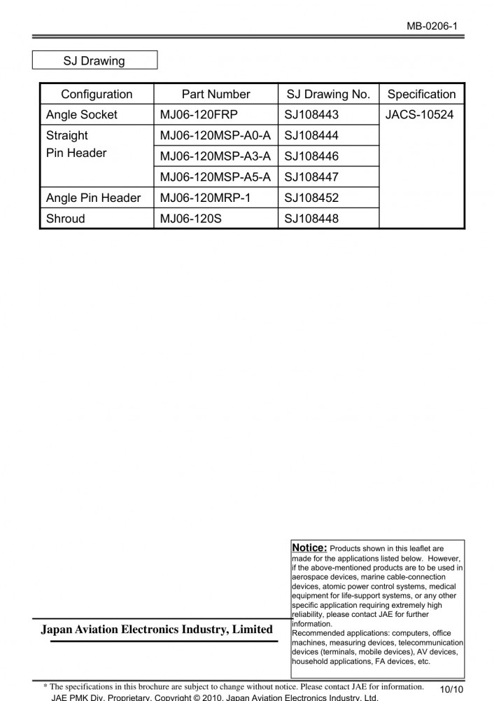 MJ06 Series technical document page 10