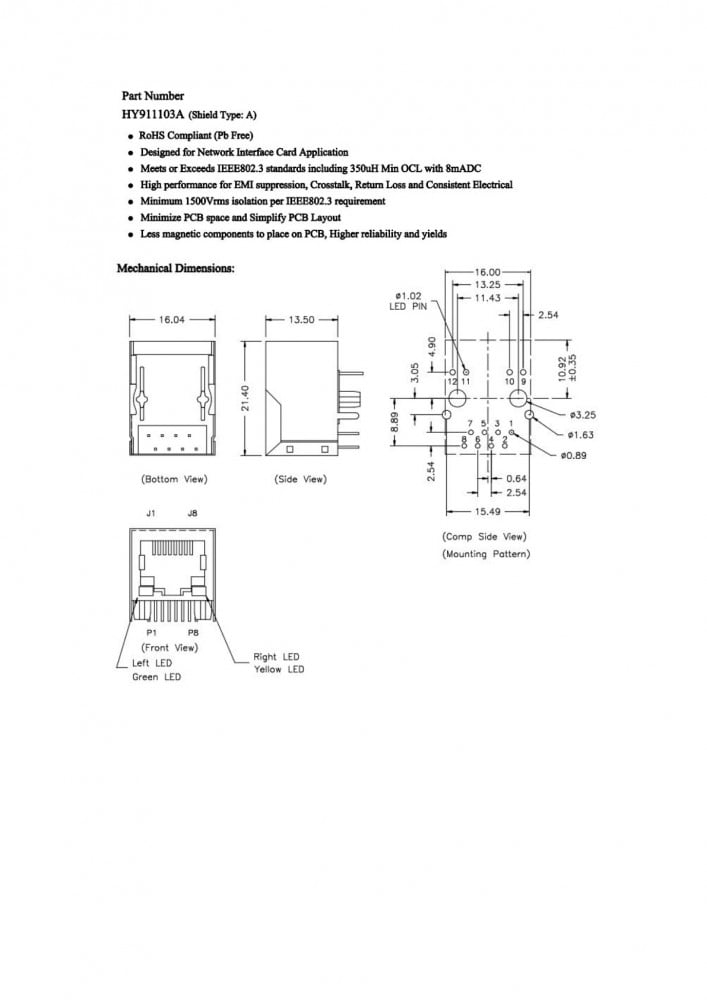 HY911103A mechanical dimensions