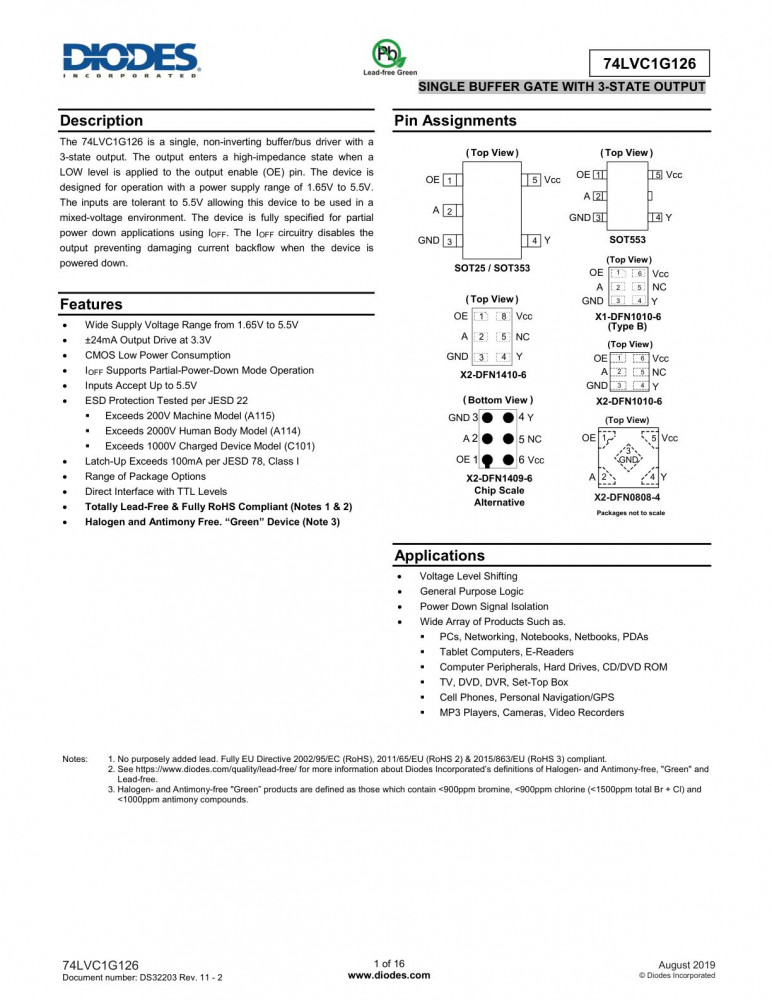 74LVC1G126FX4-7 datasheet page 1