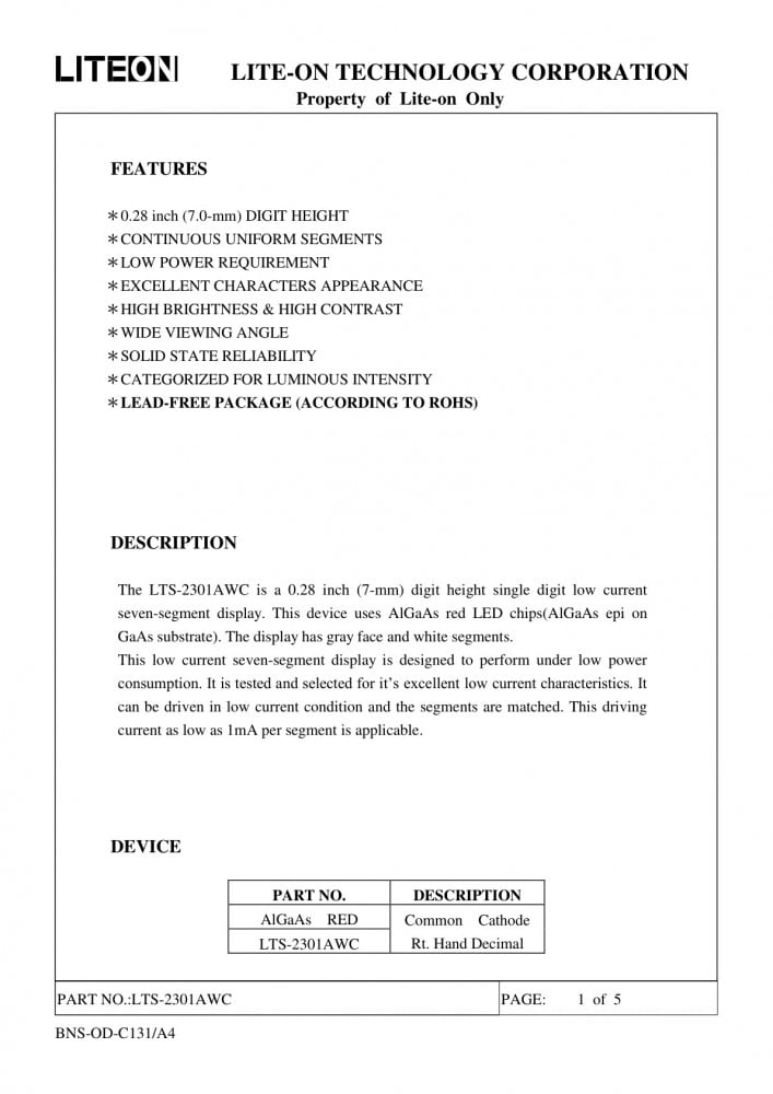 LTS-2301AWC datasheet page 2