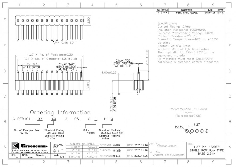 GREENCONN GPEB101 engineering drawing