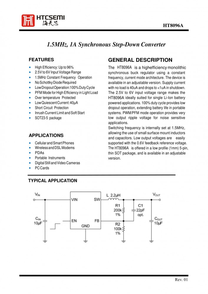 HT8096ARTZ datasheet page 1