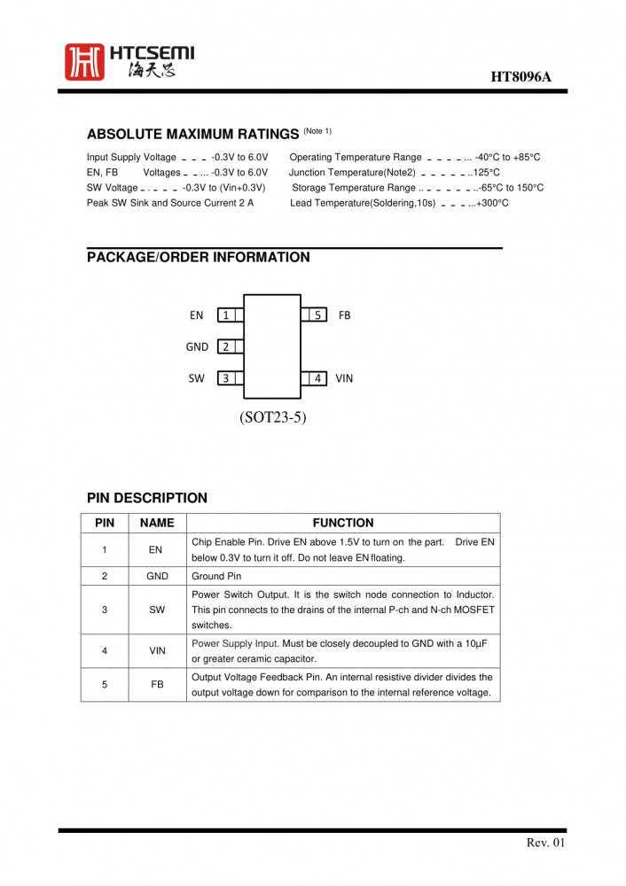 HT8096ARTZ datasheet page 2