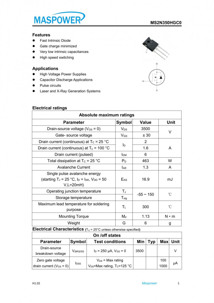 MS2N350HGC0 datasheet page 1