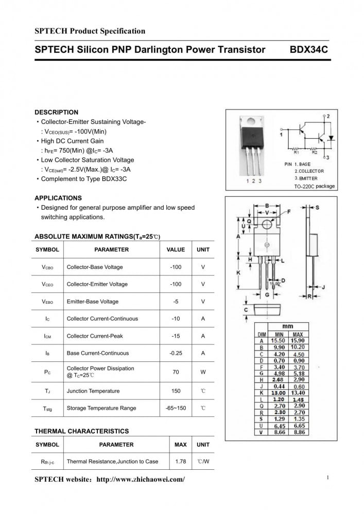 BDX34C technical document page 1