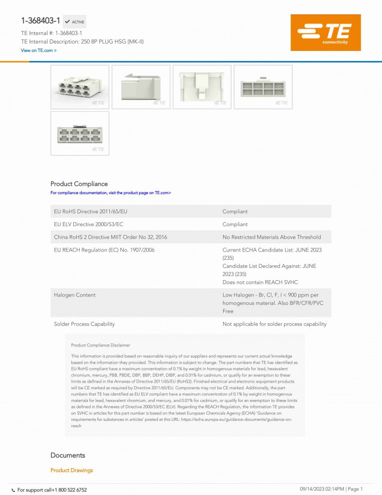 TE Connectivity 1-368403-1 technical document page 1