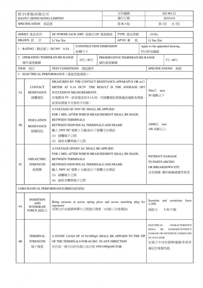 HOOYA DC-022Dφ2.5 approval document page 3
