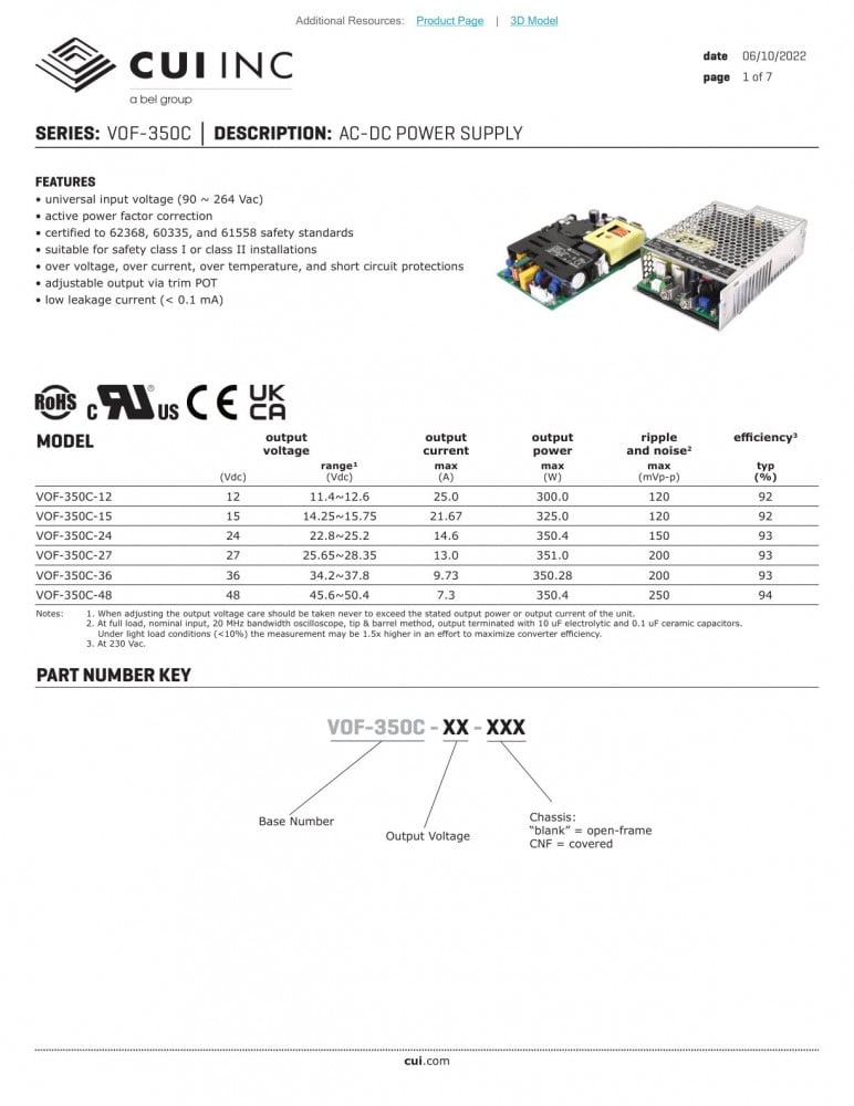 VOF-350C series datasheet page 1