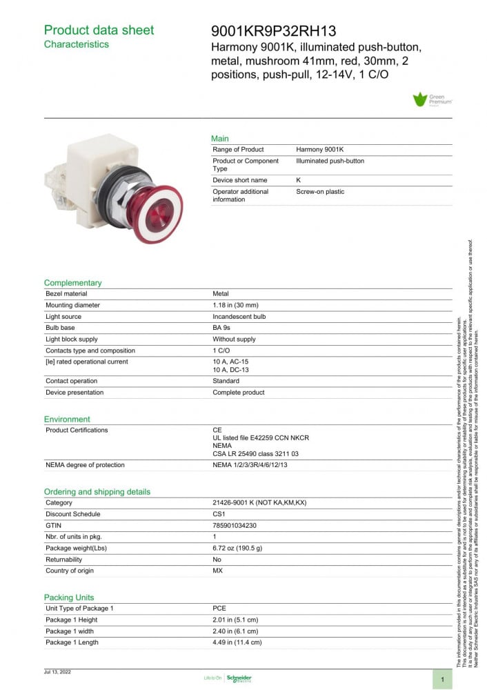 9001KR9P32RH13 technical document page 1