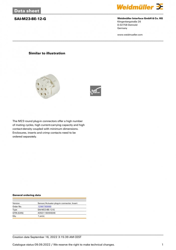 Weidmuller 1296730000 product documentation page 1