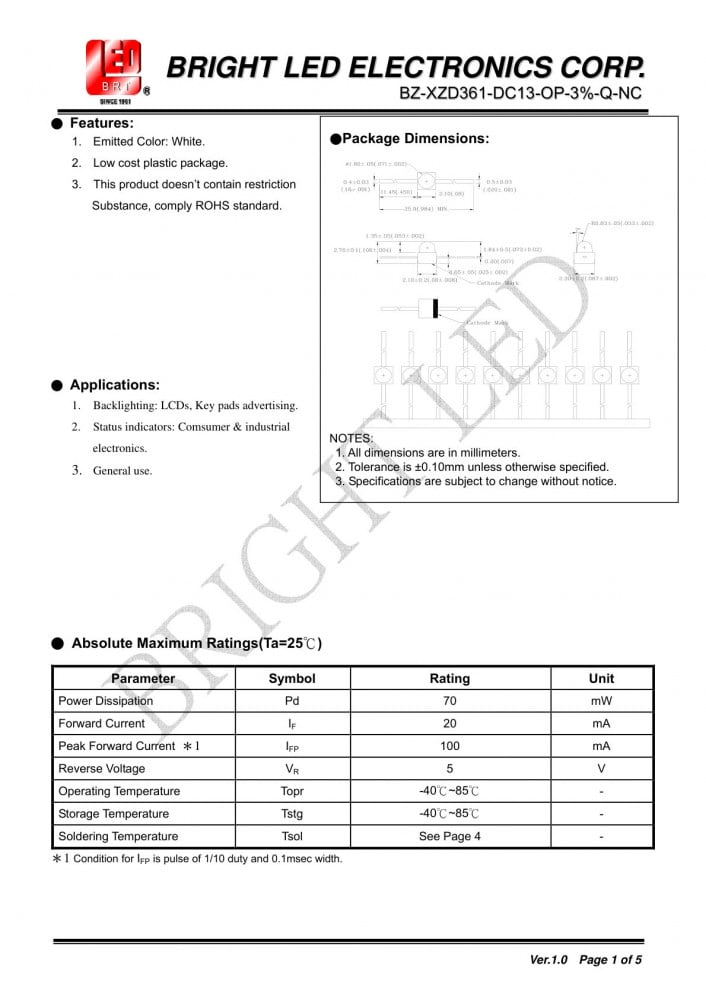 BZ-XZD361-DC13-OP-3%-Q-NC datasheet page 2