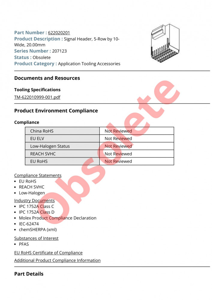 Tooling document page 1 for MOLEX 622020201