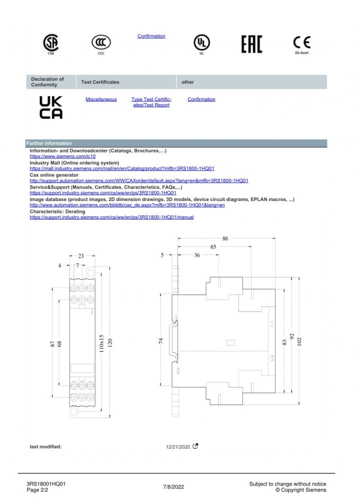 SIEMENS 3RS1800-1HQ01 technical document page 2