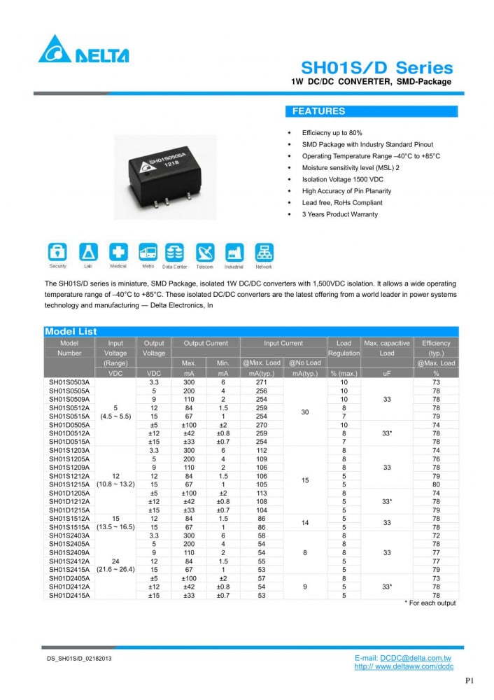 DELTA SH01D0512A datasheet page 1