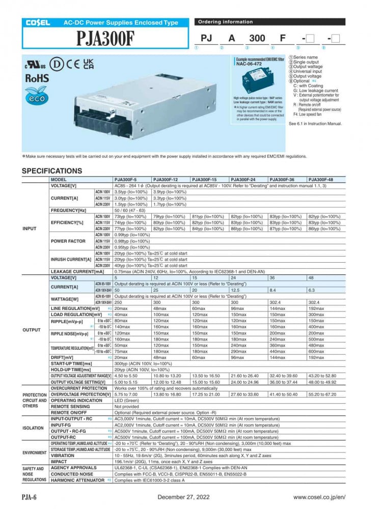 Cosel PJA-series datasheet page 6