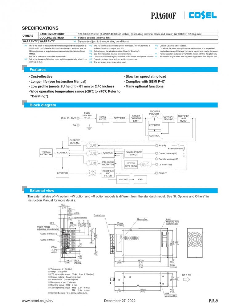 Cosel PJA-series datasheet page 9