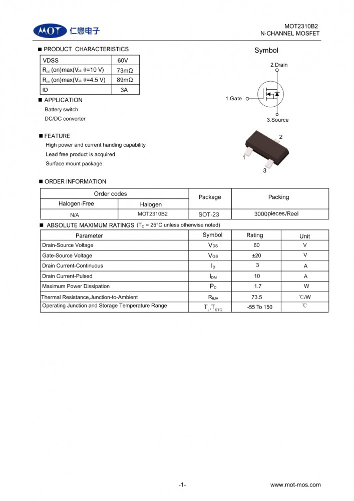 MOT2310B2 datasheet page 1