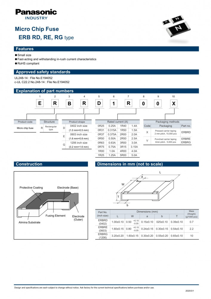 ERB series datasheet page 1